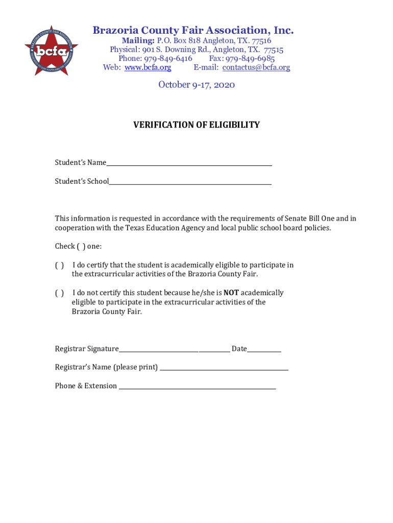 Fillable Online Fillable Online Brazoria County Fair Association, Inc ...