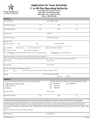 Fillable Online Texas Intrastate 7 or 90 Day Operating Authority ...