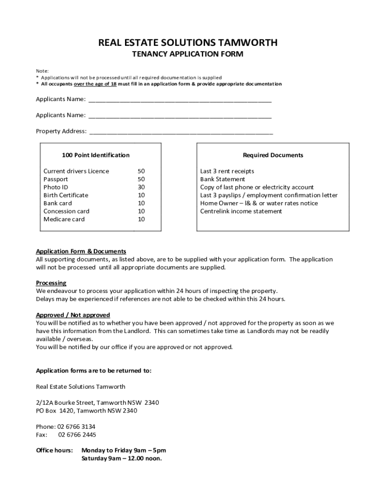 Fillable Online tenancy application form - Real Estate Solutions Tamworth Fax Email Print ...
