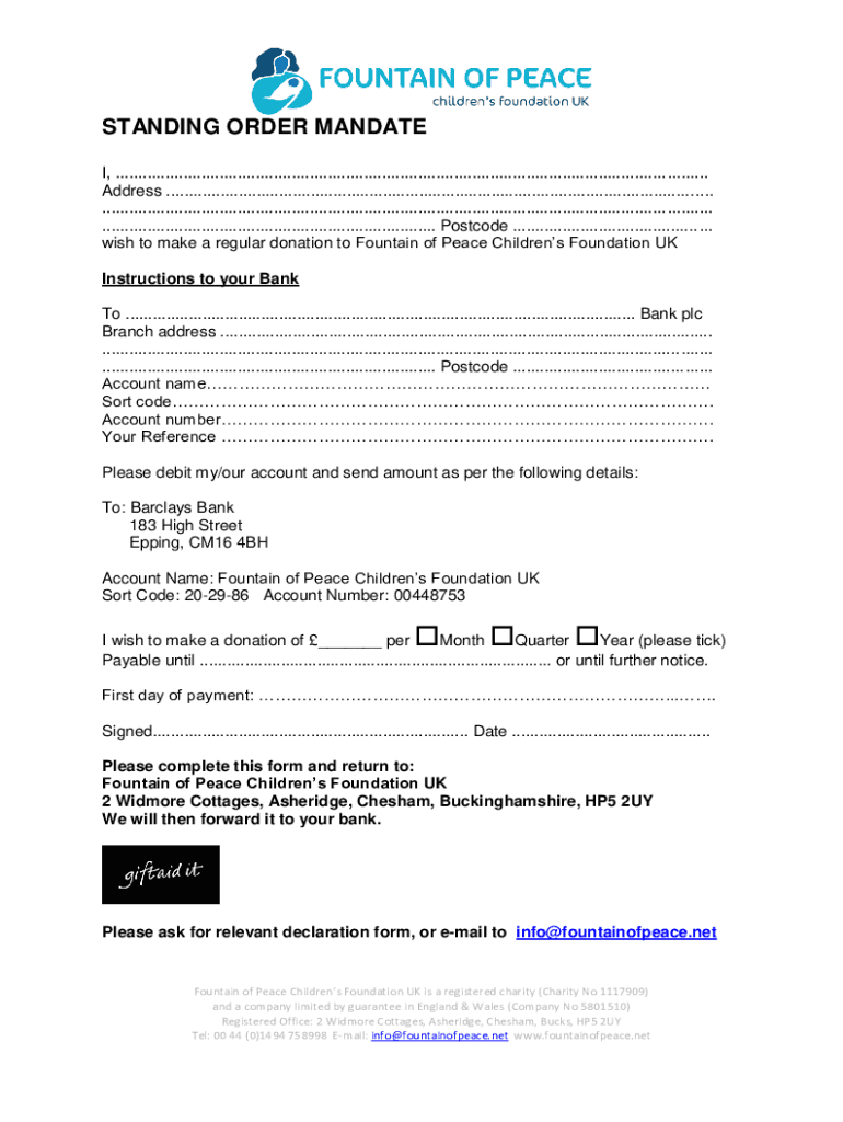 Fillable Online Standing orders and Direct Debits helpfirst ...