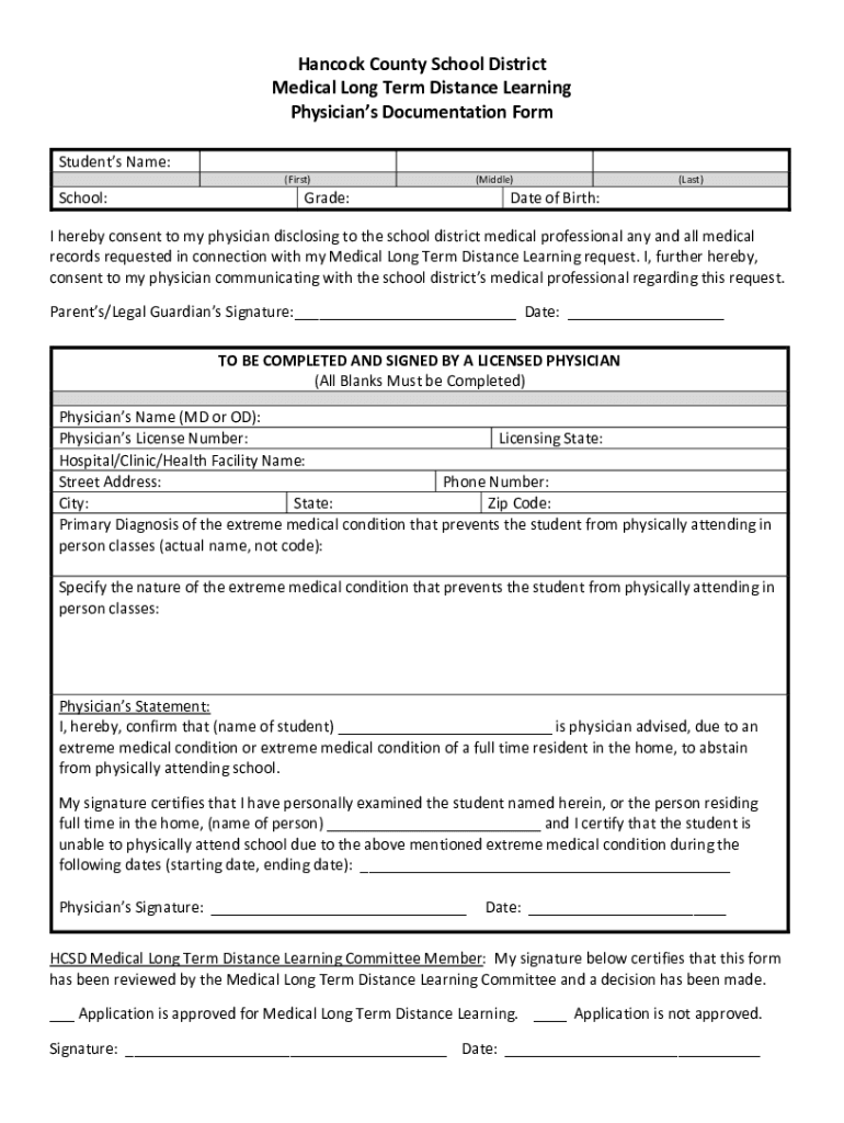 Fillable Online Medical Long Term Distance Learning Physician's ...