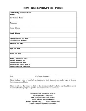 Fillable Online PET REGISTRATION FORM.doc Fax Email Print - pdfFiller