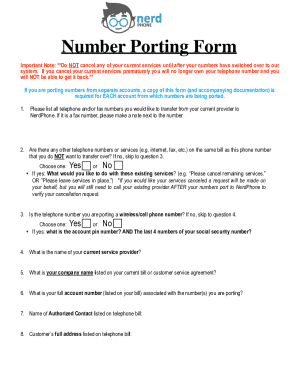 Fillable Online Number Porting Form Fax Email Print - pdfFiller