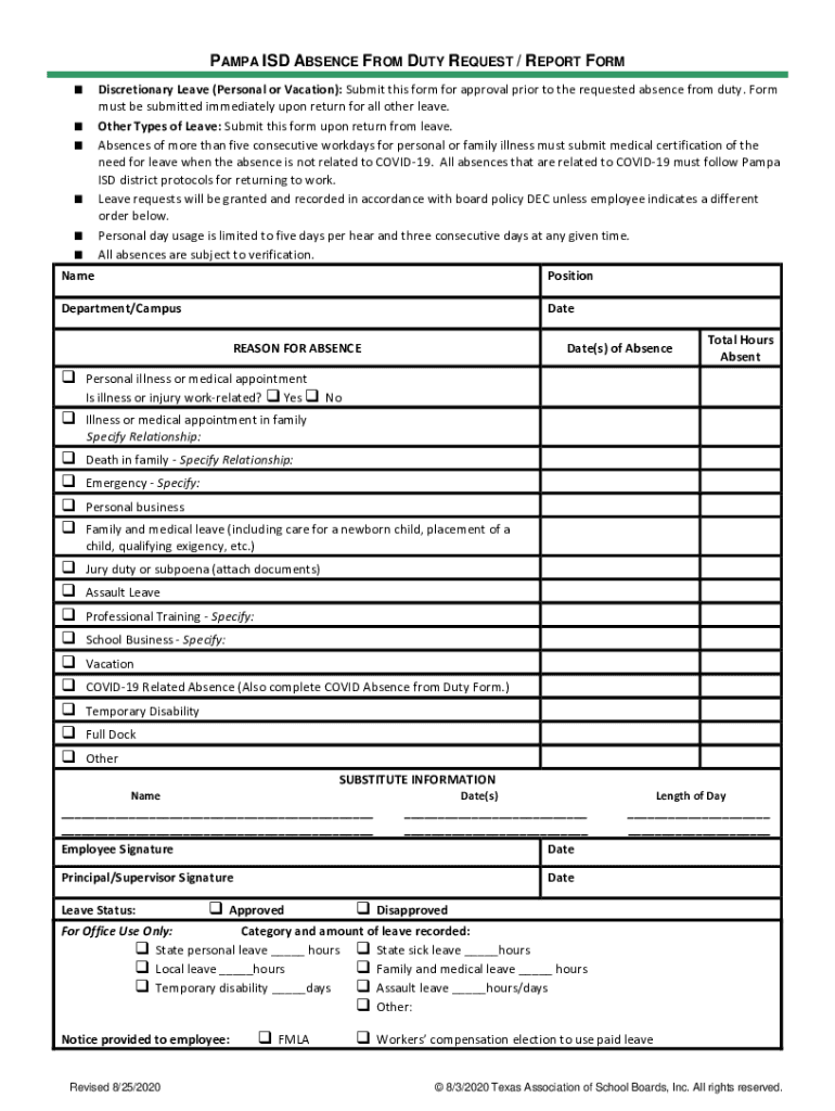 Fillable Online Sample Absence From Duty Report. Forms Fax Email Print ...
