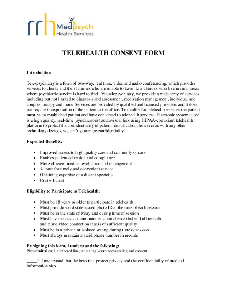 Fillable Online TELEHEALTH CONSENT FORM - Innovative Therapeutic ...