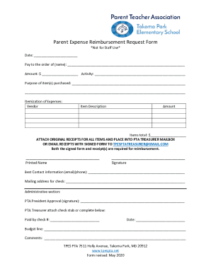 Fillable Online Parent Expense Reimbursement Request Form Fax Email ...