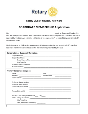 Fillable Online Rotary Club Membership Application Form ...