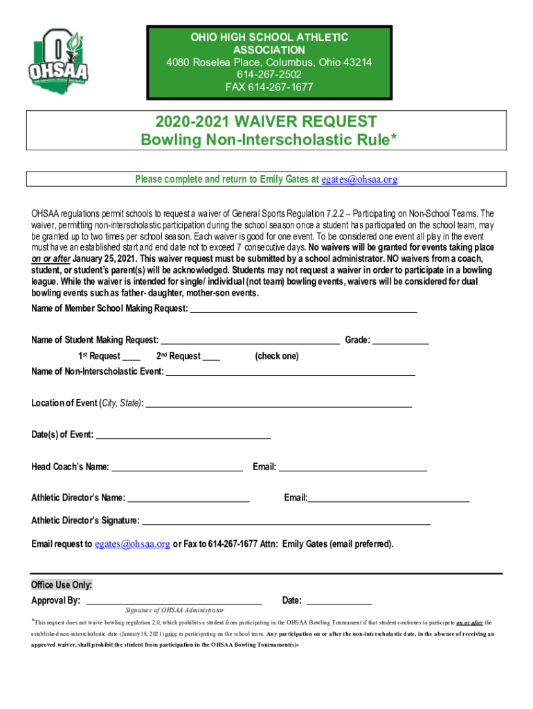 Fillable Online OHSAA Releases Return to Play Guidelines and Sport ...