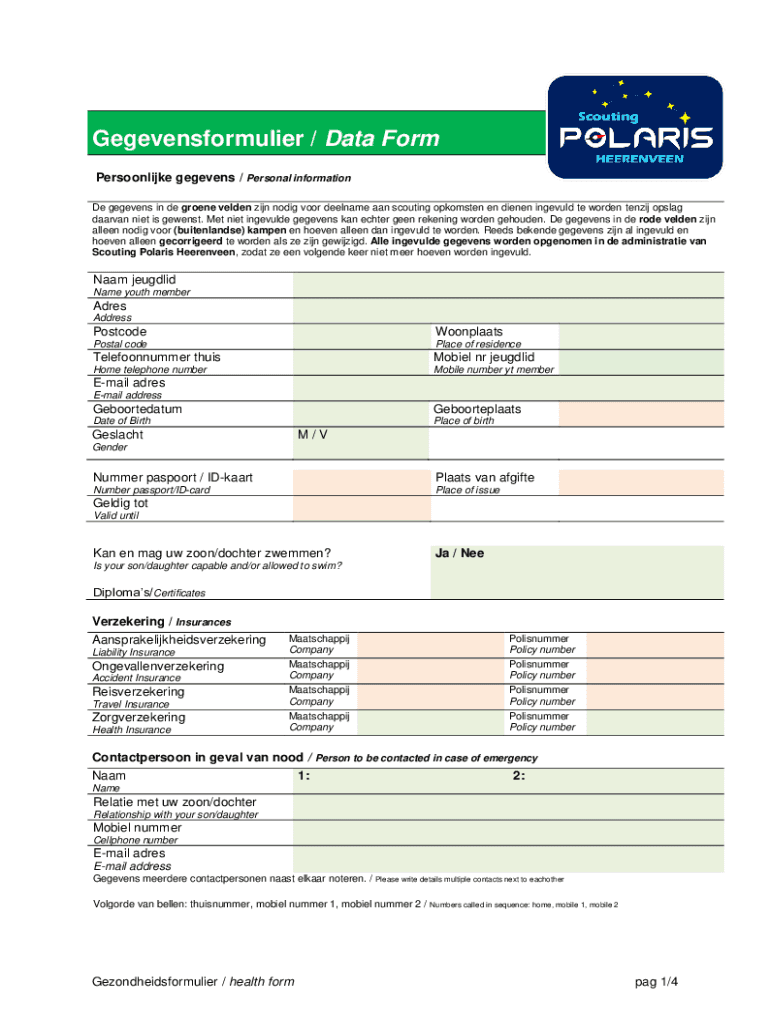 Fillable Online Gegevensformulier / Data Form - Scouting Polaris Fax ...