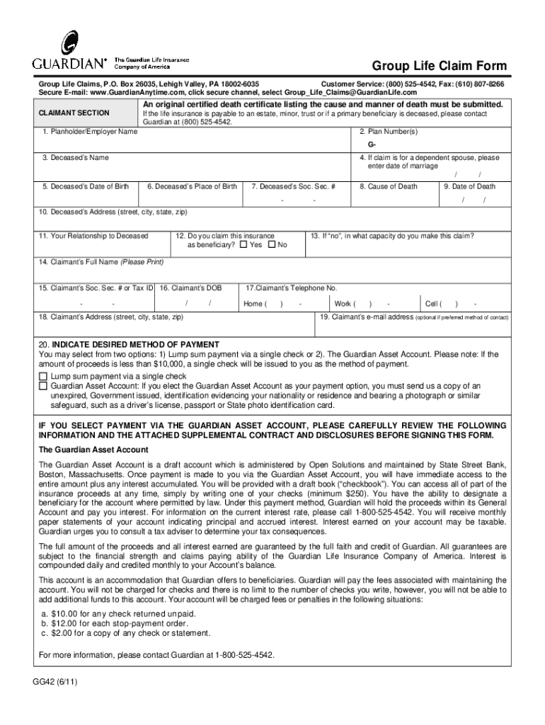 Fillable Online Fillable Online Group Life Claims, P.O. Box 26035 ...