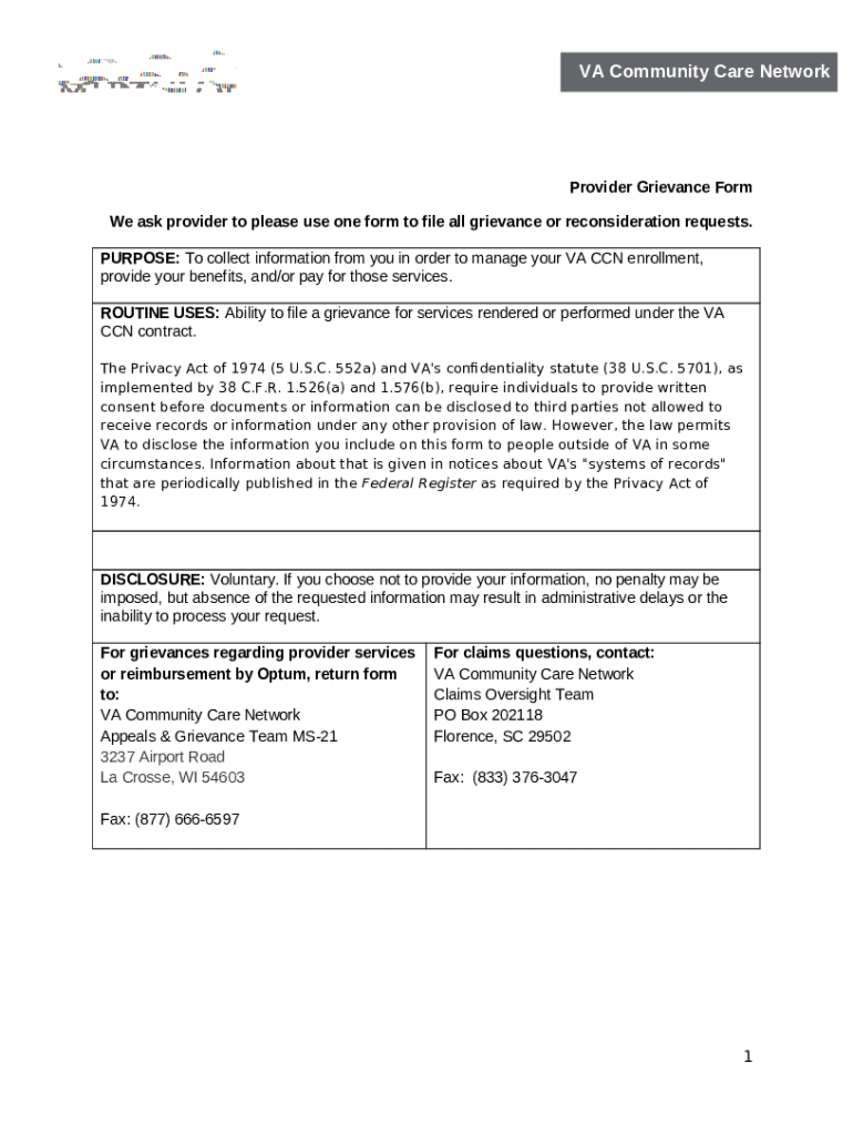 VA CCN Grievance v7 Doc Template | pdfFiller