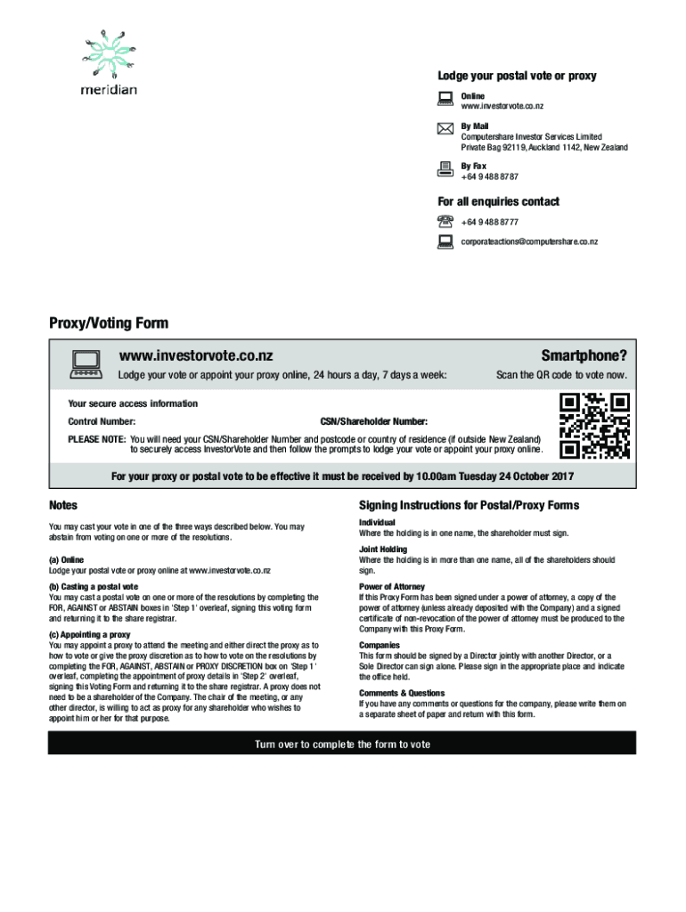 Fillable Online For your proxy or postal vote to be effective it must be received by 10 Fax ...