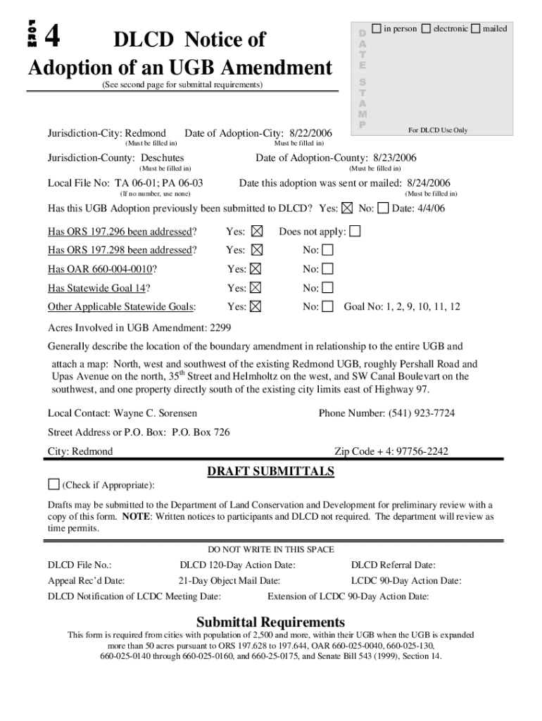 Fillable Online DLCD Notice of Adoption of an UGB Amendment Fax Email Print - pdfFiller