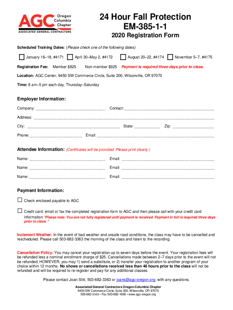 Fillable Online 24-Hour Fall Protection 2019 Registration Form Fax ...