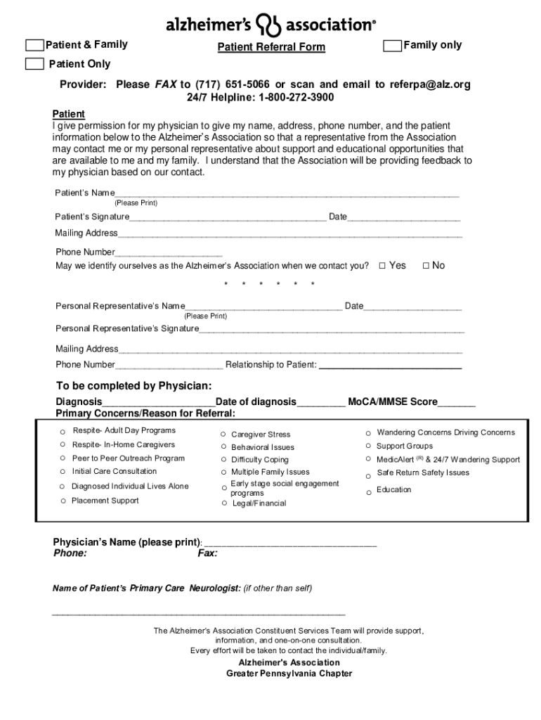 Fillable Online Patient and Patient Representative Referral Form ...