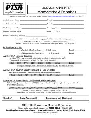 Fillable Online ANHS PTSA 2020-21 Membership form Fax Email Print ...