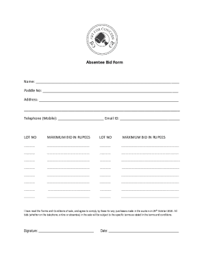 Fillable Online Absentee Bid Form - Art For Concern Fax Email Print ...