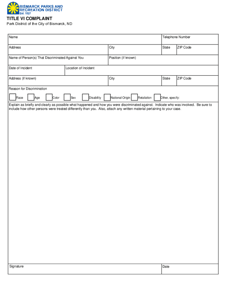 Fillable Online Title VI Nondiscrimination Policy StatementBismarck ...