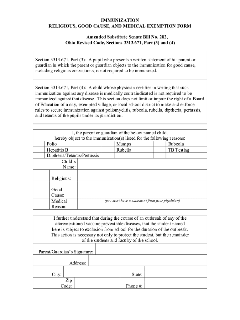 Fillable Online Religious, Good Cause, and Medical Immunization ...