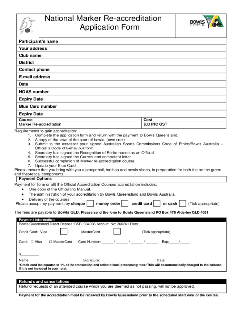Fillable Online National Marker Re-accreditation Application Form Fax ...