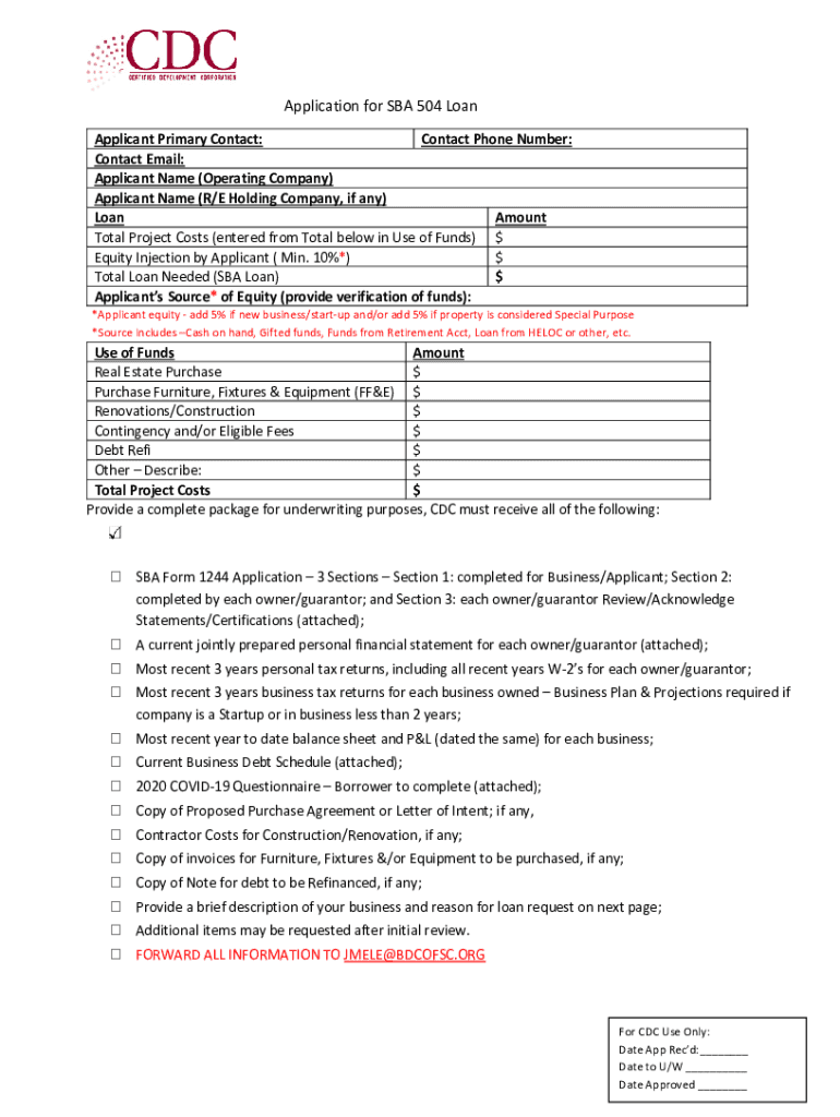 Fillable Online Application for SBA 504 Loan Fax Email Print - pdfFiller