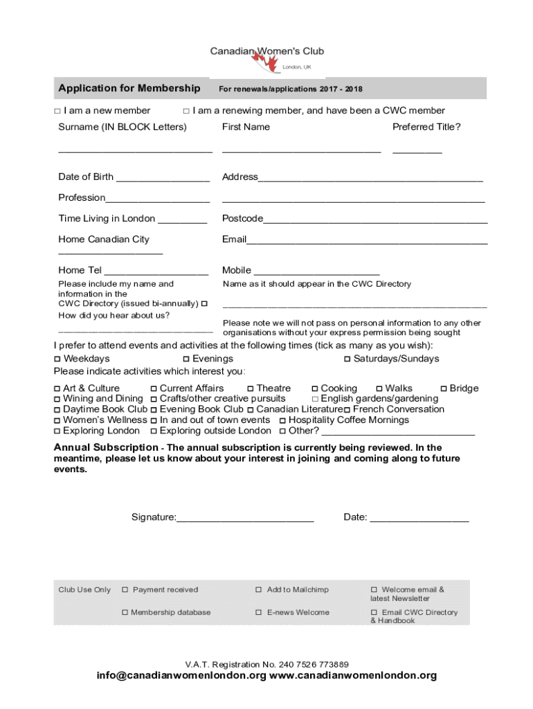 Fillable Online CWC-membership-form-2020a Fax Email Print - pdfFiller