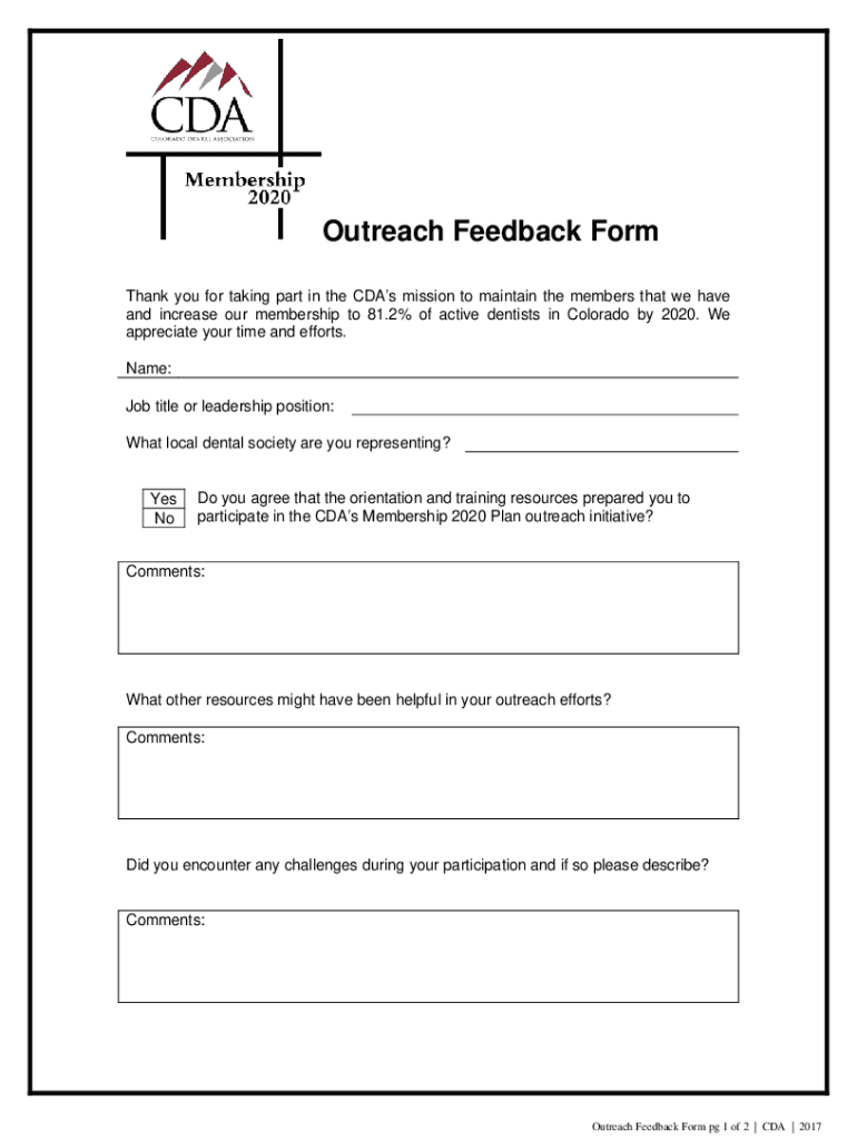Fillable Online Feedback Outreach Form Fax Email Print - pdfFiller