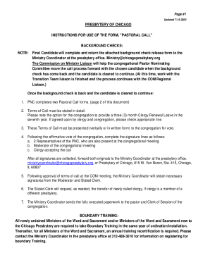 Fillable Online INSTRUCTIONS FOR USE OF THE FORM, 'PASTORAL CALL ' Fax ...