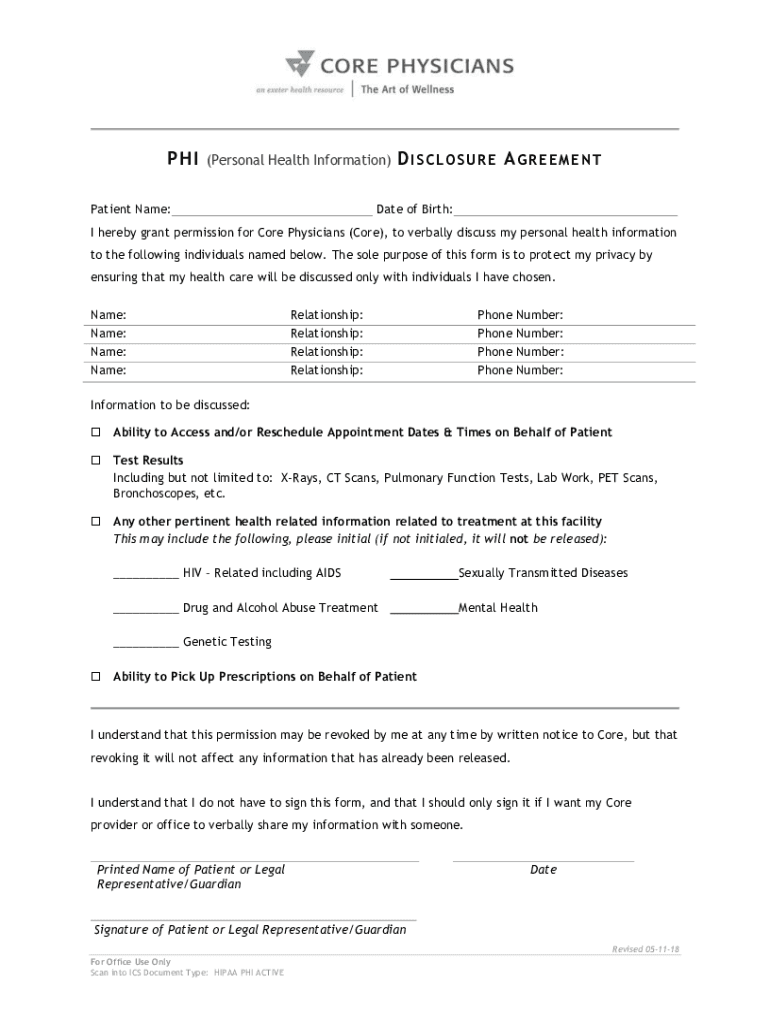 Fillable Online Personal Health Information Disclosure Agreement Fax ...