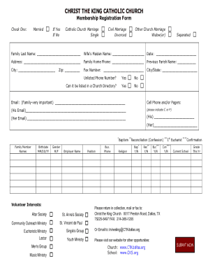 Fillable Online Parish Registration FormChrist The King Roman Catholic ...