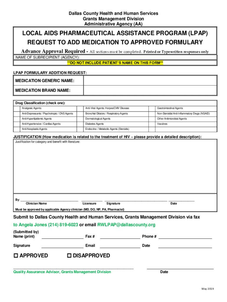 Fillable Online LOCAL AIDS PHARMACEUTICAL ASSISTANCE PROGRAM (LPAP ...