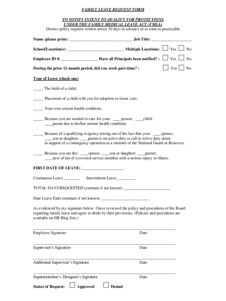 Fillable Online humanresources dearbornschools FAMILY LEAVE REQUEST ...