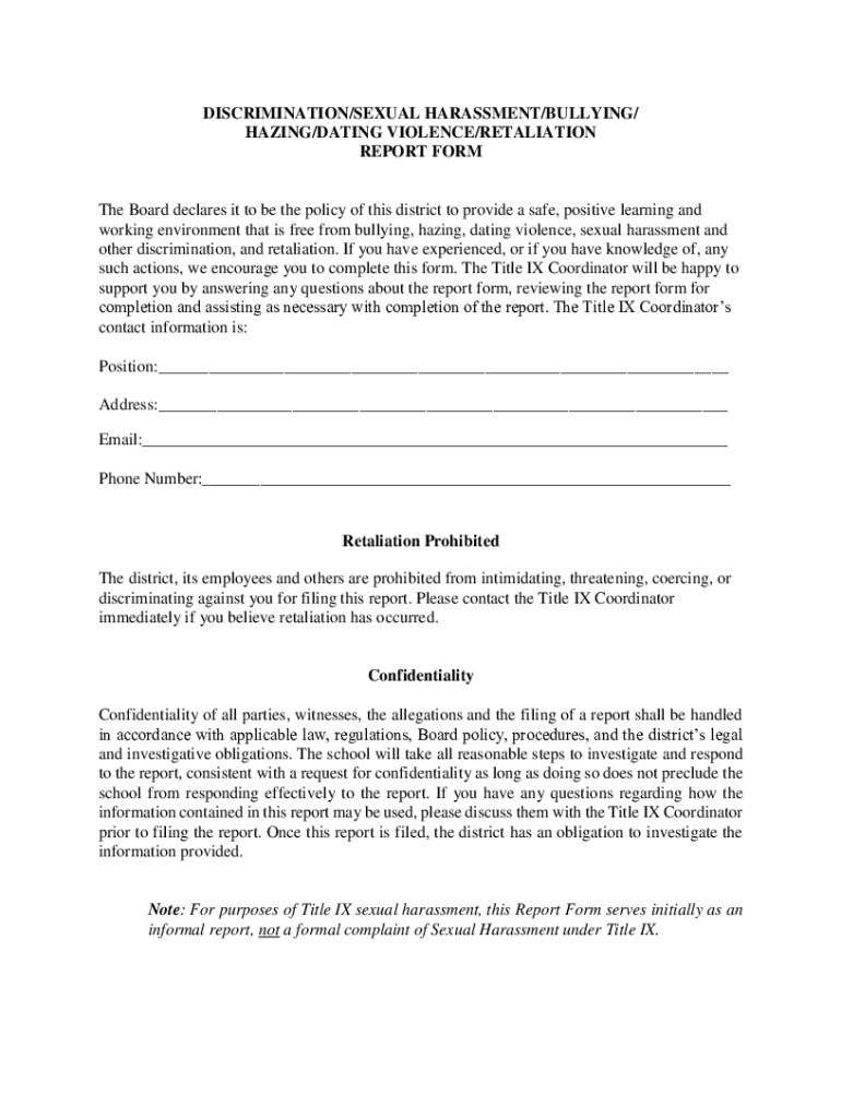 Fillable Online Discrimination, Harassment, Sexual Harassment, Sexual ...