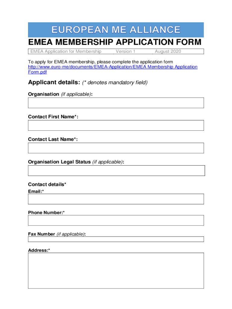 Fillable Online EMEA Membership Application Form. EMEA Membership ...