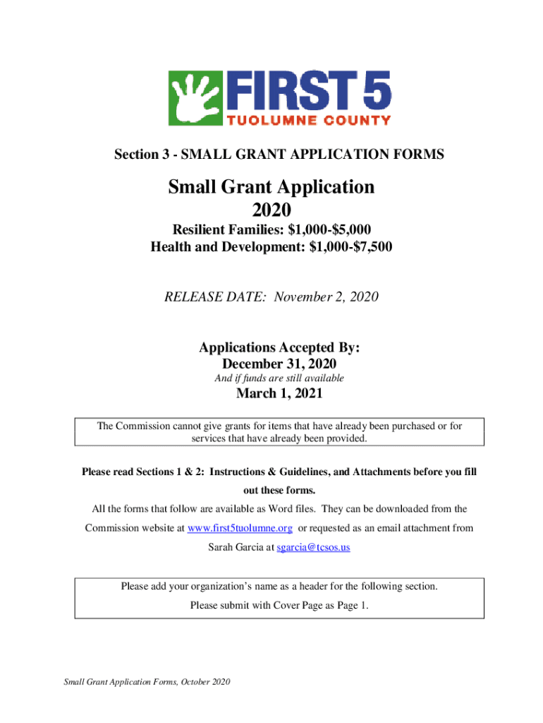 Fillable Online Section 3 - SMALL GRANT APPLICATION FORMS Fax Email ...
