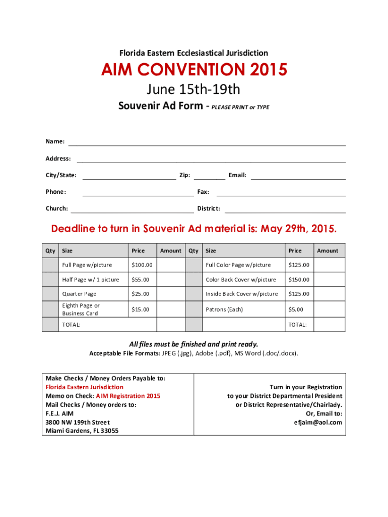 Fillable Online Florida+Eastern+-+AIM+Ad+Form+2015revised.docx Fax ...