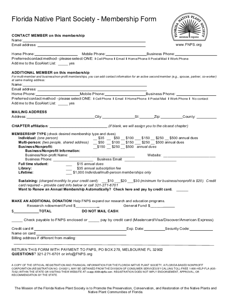 Fillable Online Buisness and Non-profit Organization MembershipFlorida ...