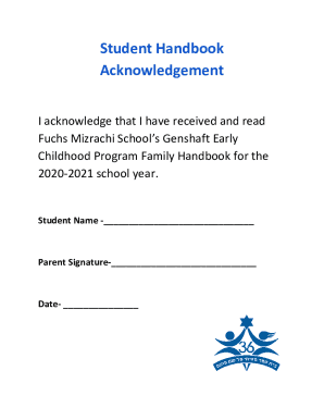 Fillable Online Student Handbook Receipt Acknowledgement Form Fax Email Print - pdfFiller