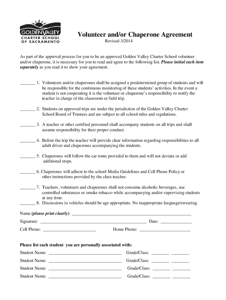 Fillable Online Volunteer and/or Chaperone Agreement Fax Email Print ...
