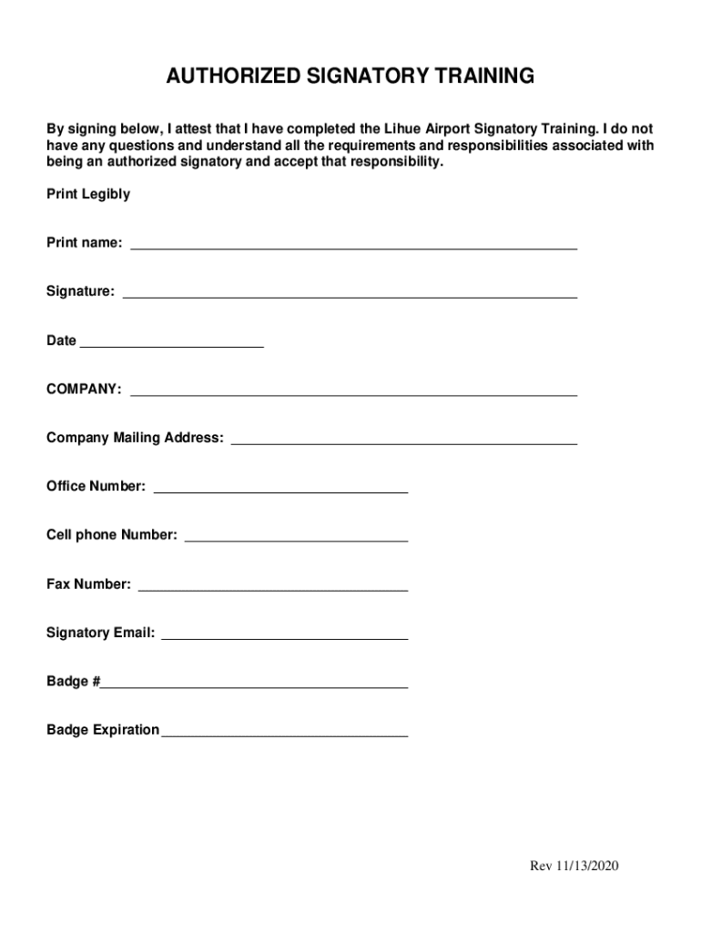 Fillable Online lihue airport authorized signatory responsibility Fax ...