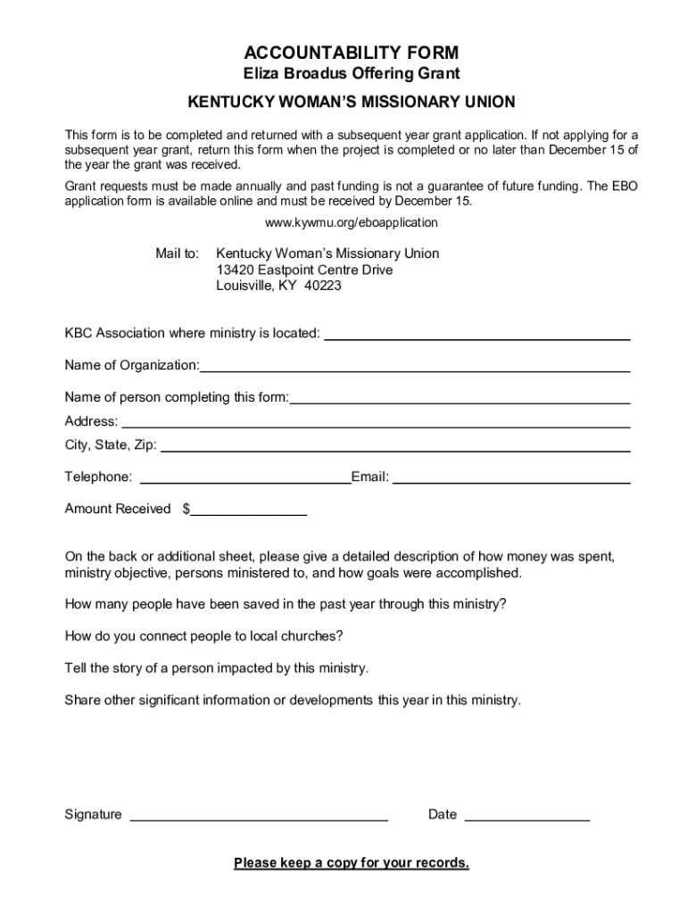 Fillable Online Get the free ACCOUNTABILITY FORM Eliza Broadus Offering ...