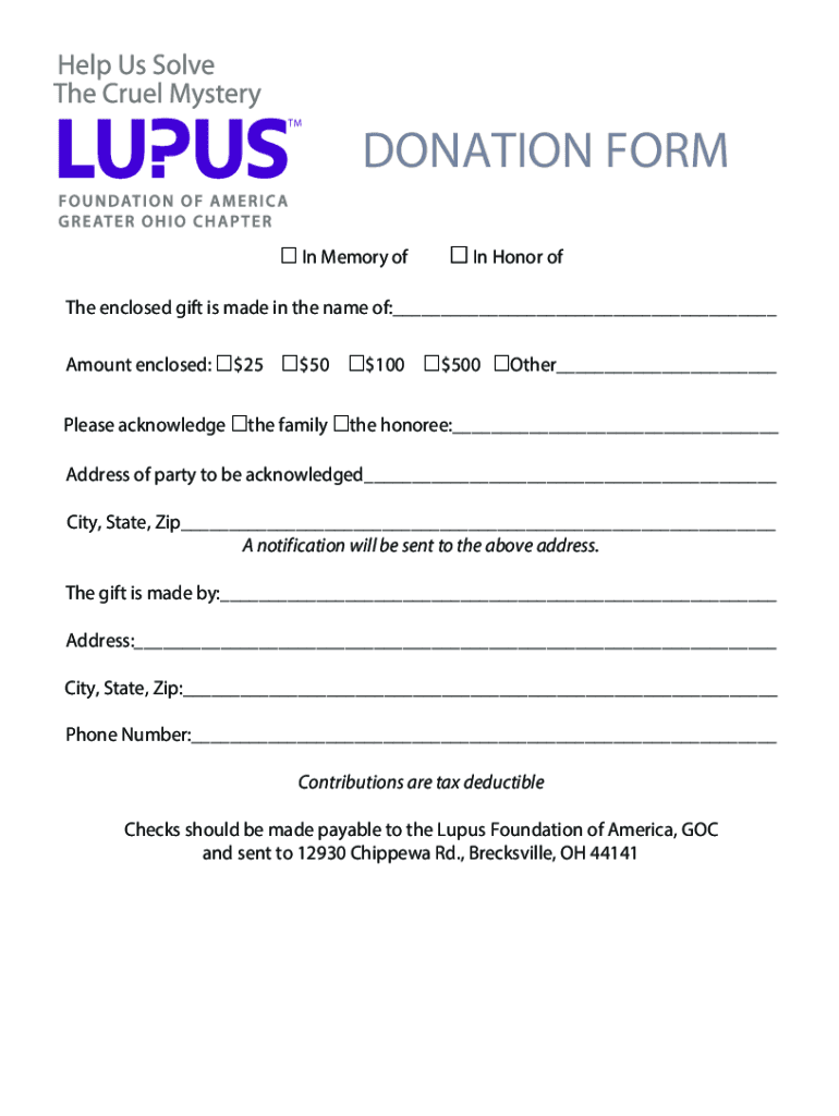 Fillable Online Memorial-honoree donation form.docx Fax Email Print ...