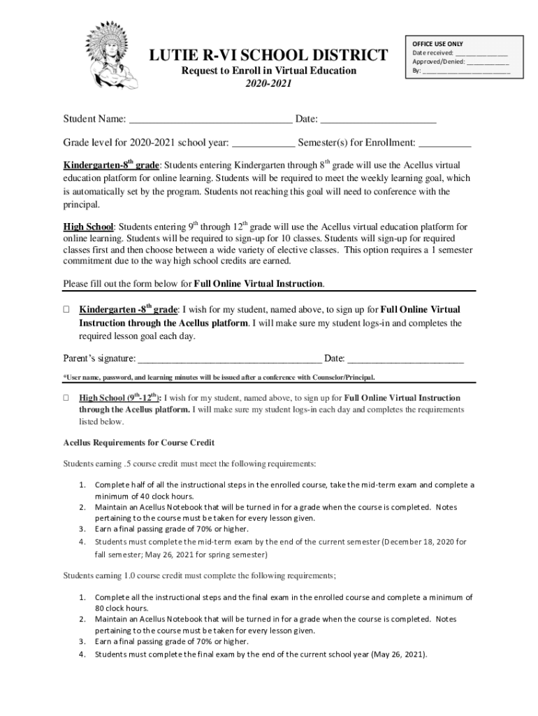 Fillable Online Virtual Ed. Permission Form - Lutie R-VI School ...