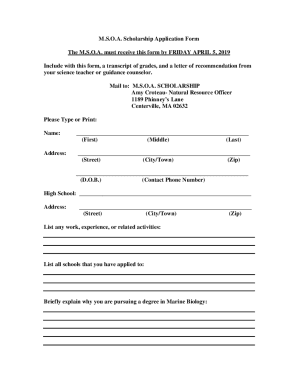 Fillable Online M.S.O.A. Scholarship Application Form The M.S.O.A. must ...
