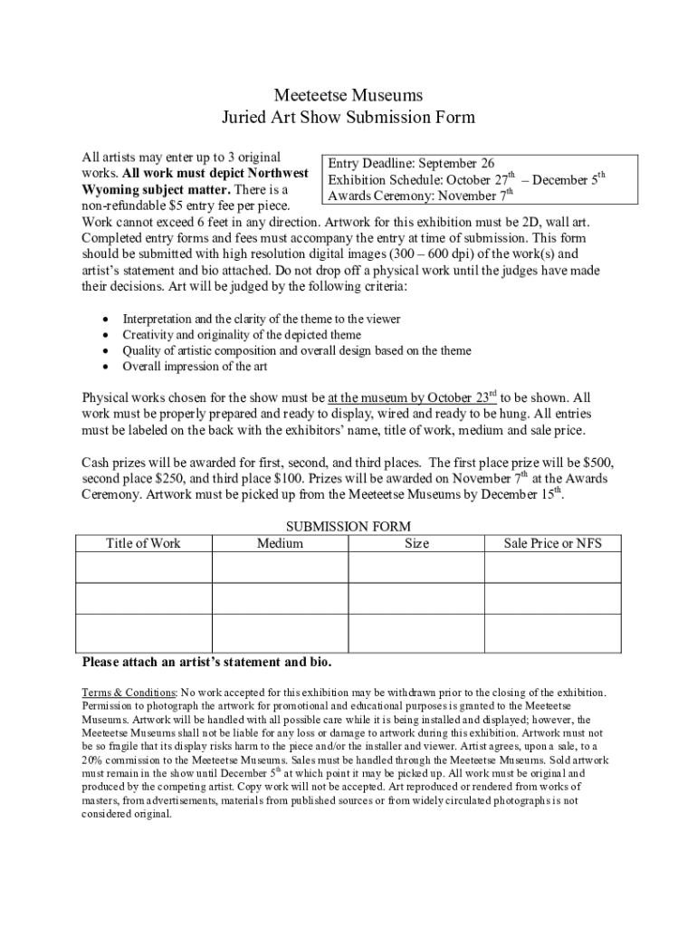 Fillable Online Meeteetse Museums Juried Art Show Submission Form Fax Email Print - pdfFiller