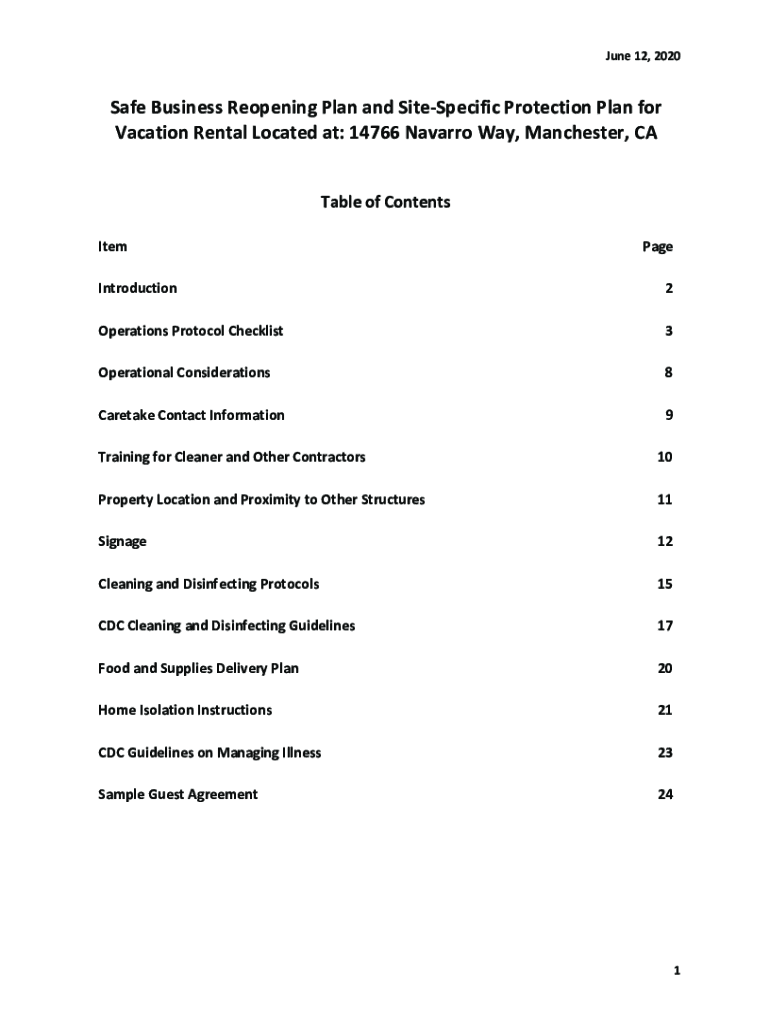 Fillable Online Safe Business Reopening Plan and Site-Specific ...