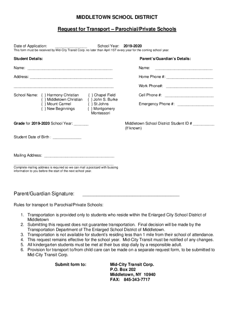 Fillable Online Parochial Request for Transport Form Fax Email Print ...