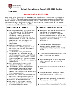School Commitment 2020-2021 Onsite Learning Doc Template | pdfFiller