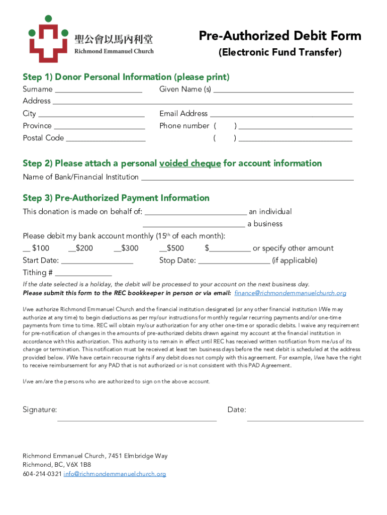 Fillable Online EFT Pre-Authorized Debit Form.docx Fax Email Print ...