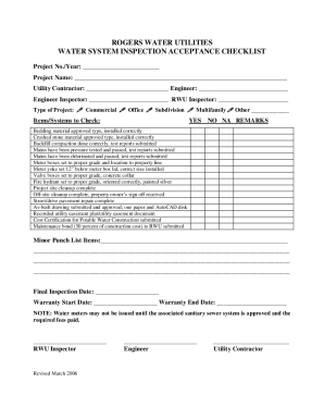 Fillable Online ROGERS WATER UTILITIES WATER SYSTEM INSPECTION ...